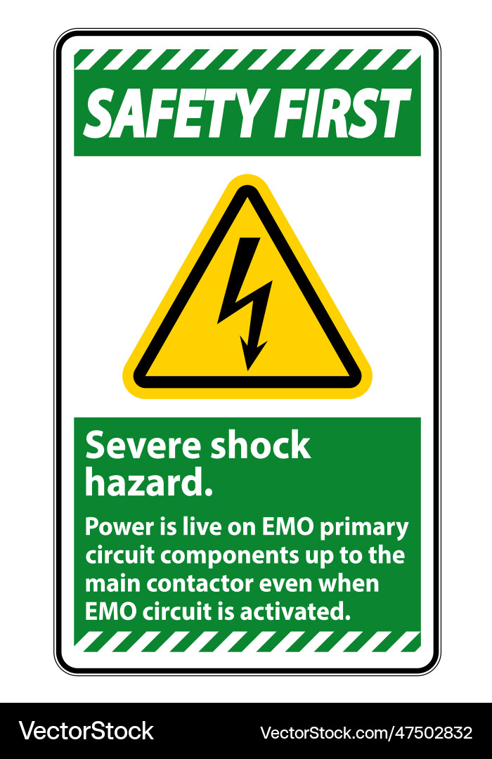 Safety first severe shock hazard sign on white Vector Image