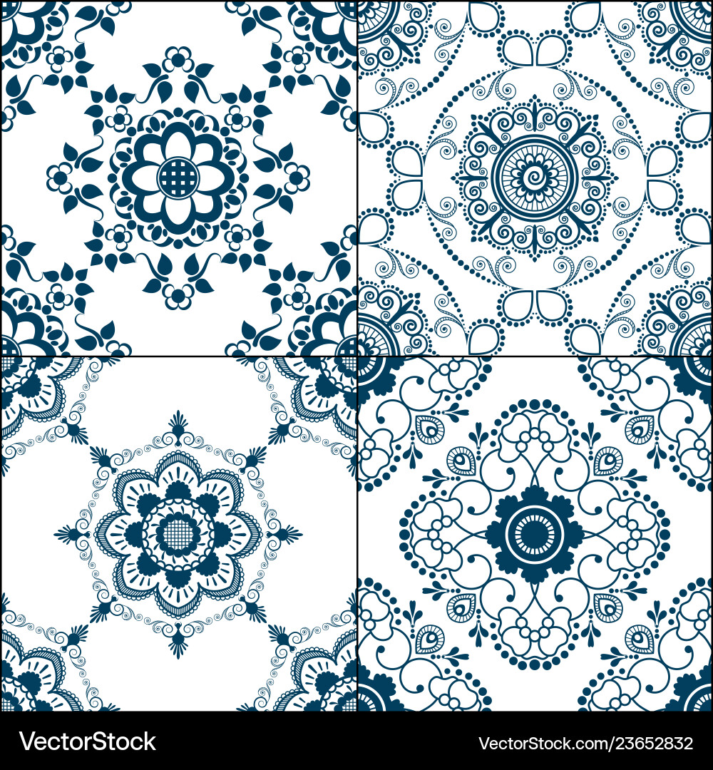 Set of 4 seamless indigo pattern blue floor Vector Image