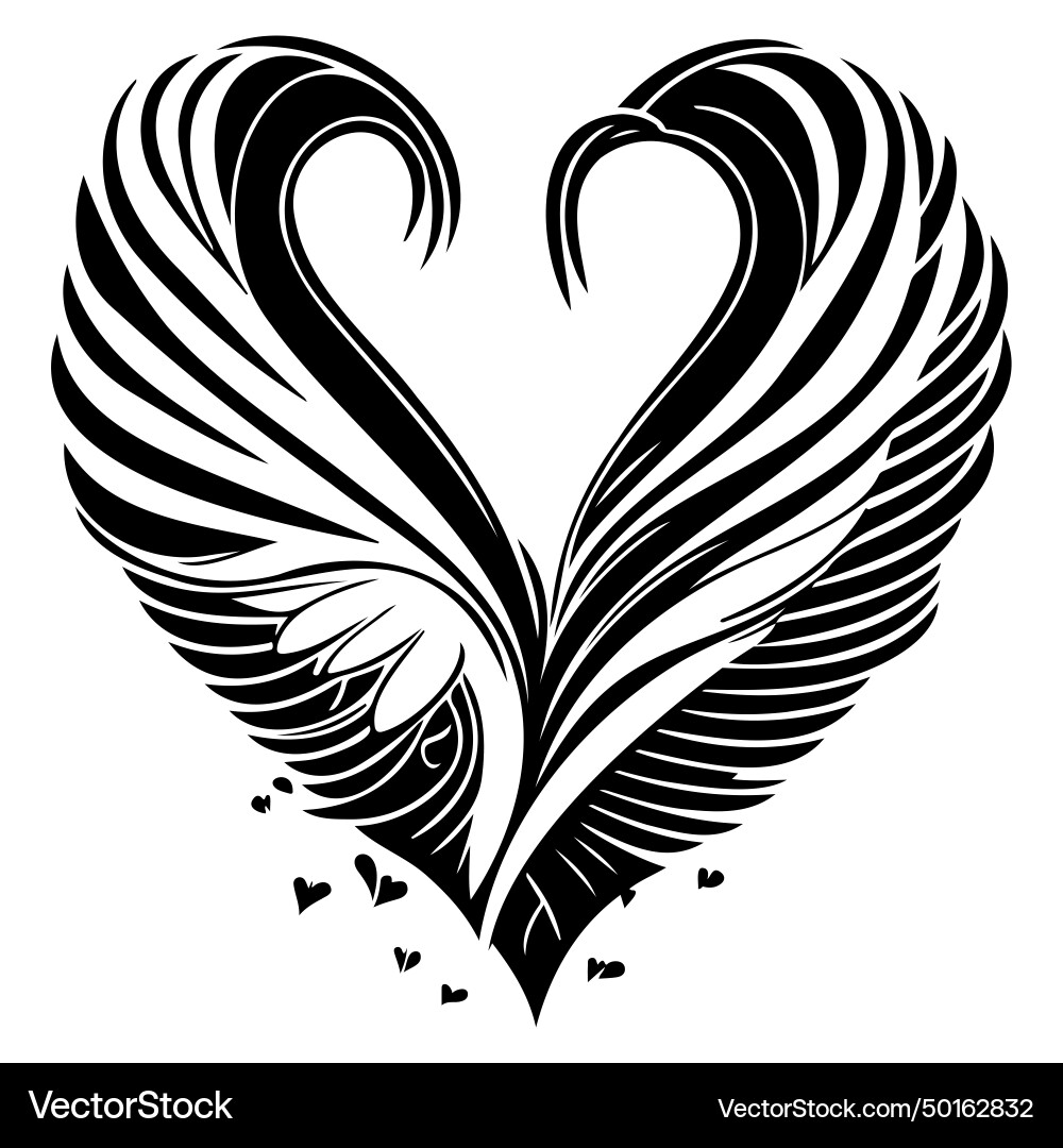 Wing fly heart valentine sketch hand draw black Vector Image
