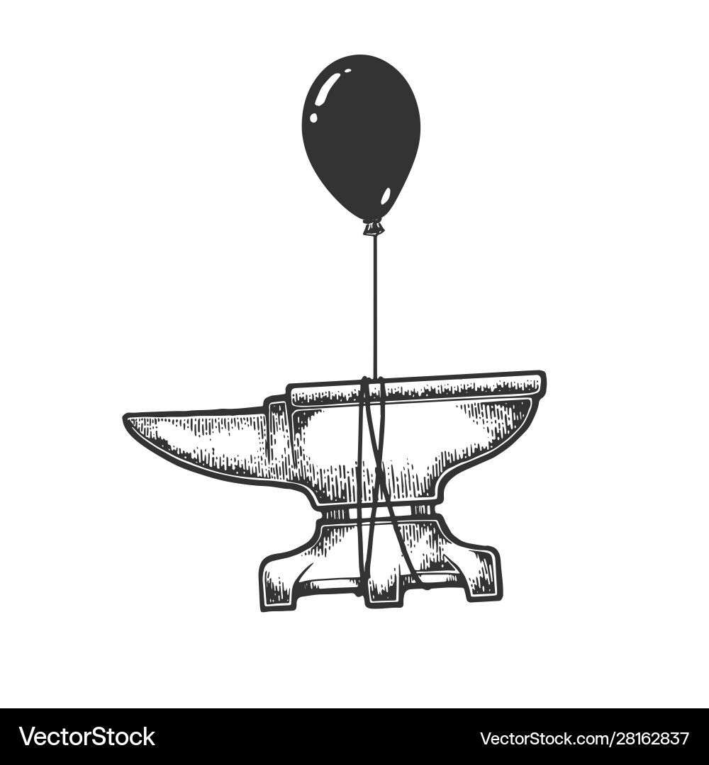 Anvil flying balloon sketch engraving Royalty Free Vector