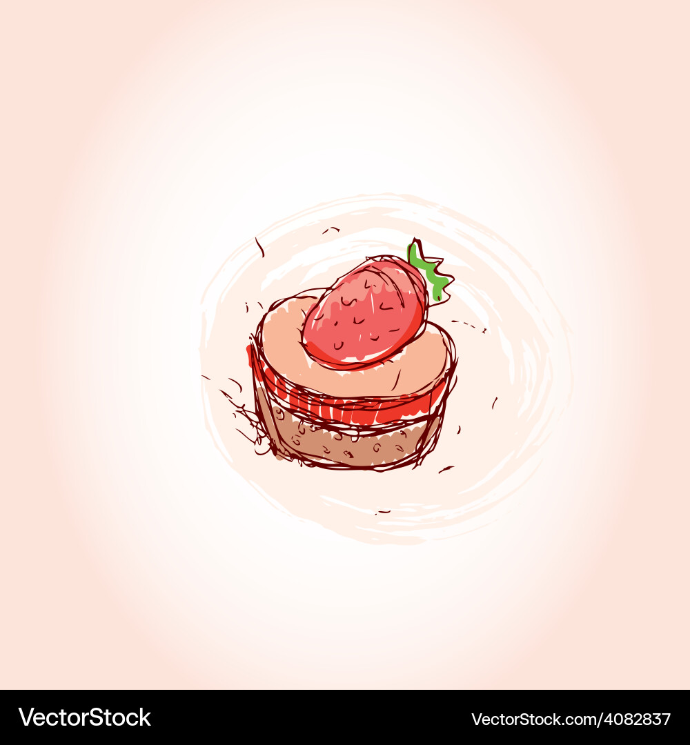 Cake with strawberries hand drawn sketch on pink Vector Image