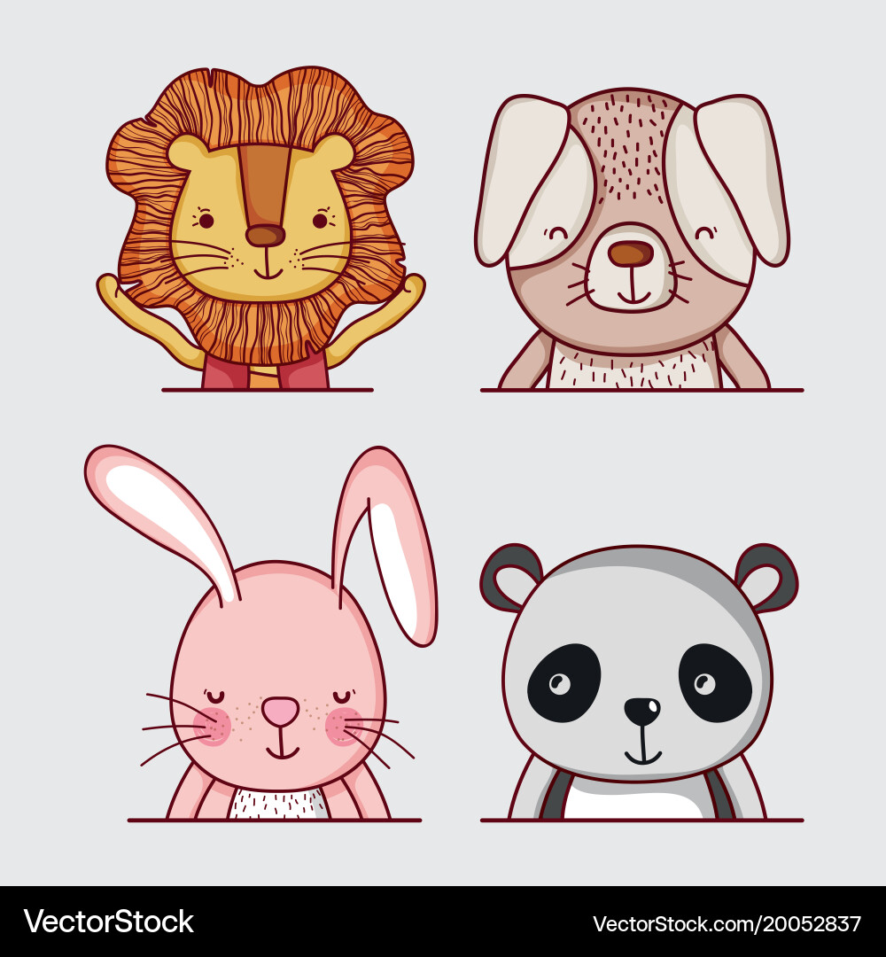 Cute and wild animlas doodle cartoons Royalty Free Vector