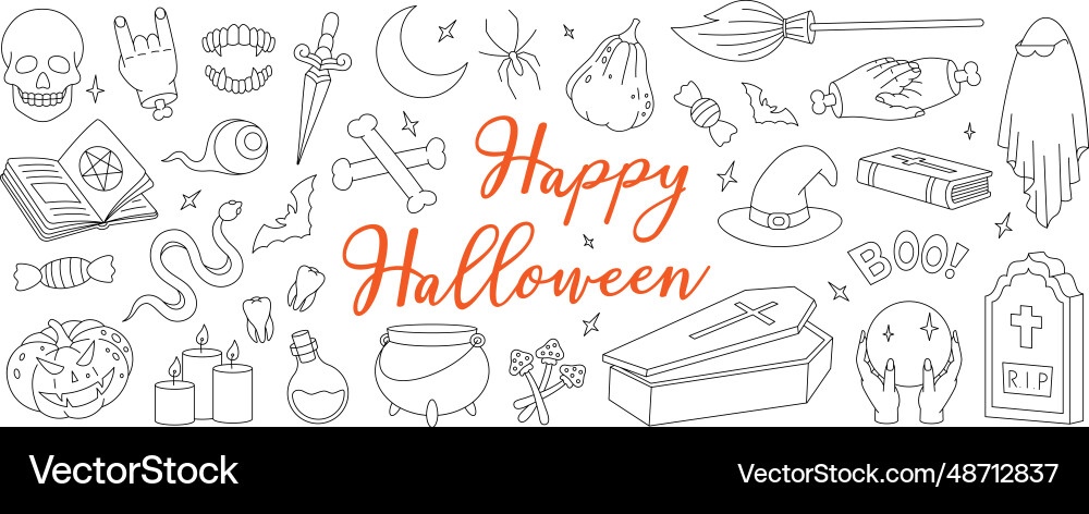 Halloween outline set happy poison Royalty Free Vector Image