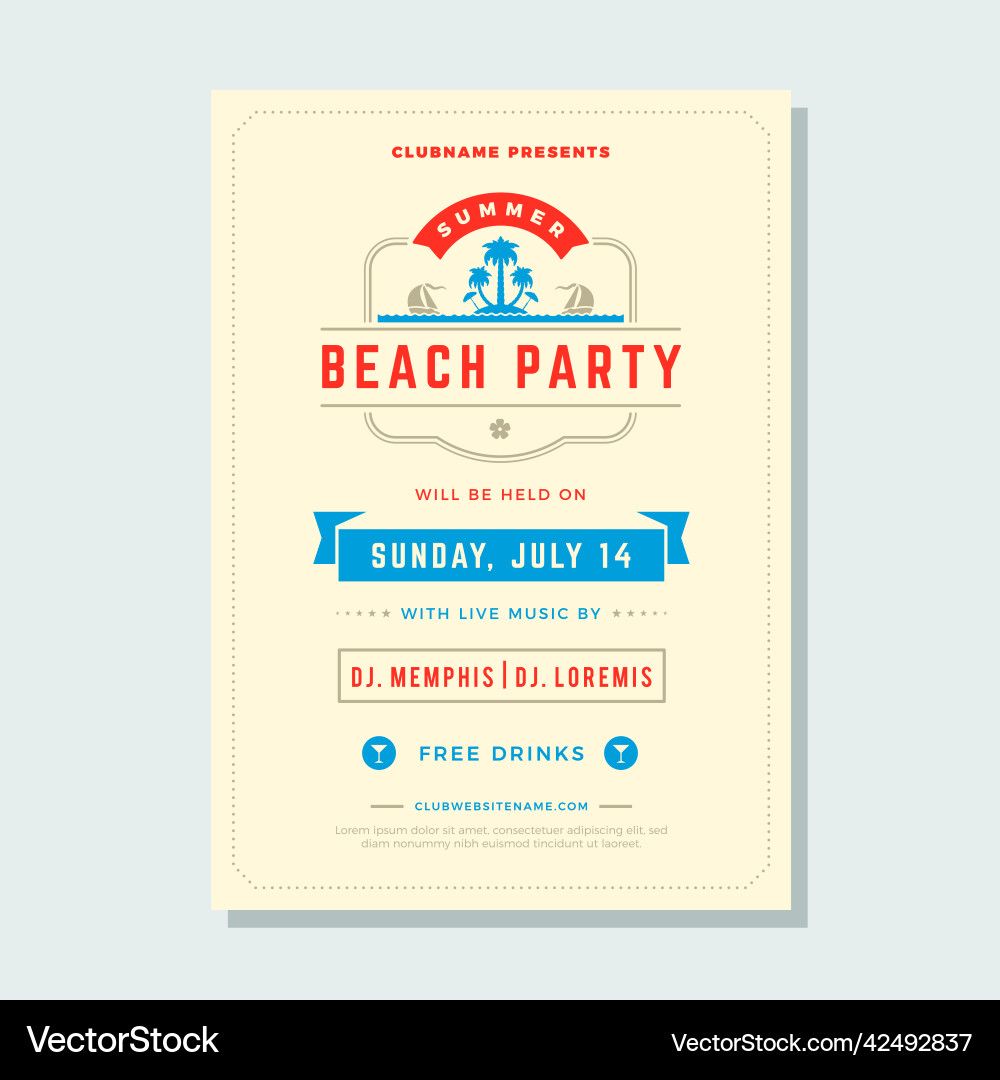 Retro summer party beach social weekend disco Vector Image
