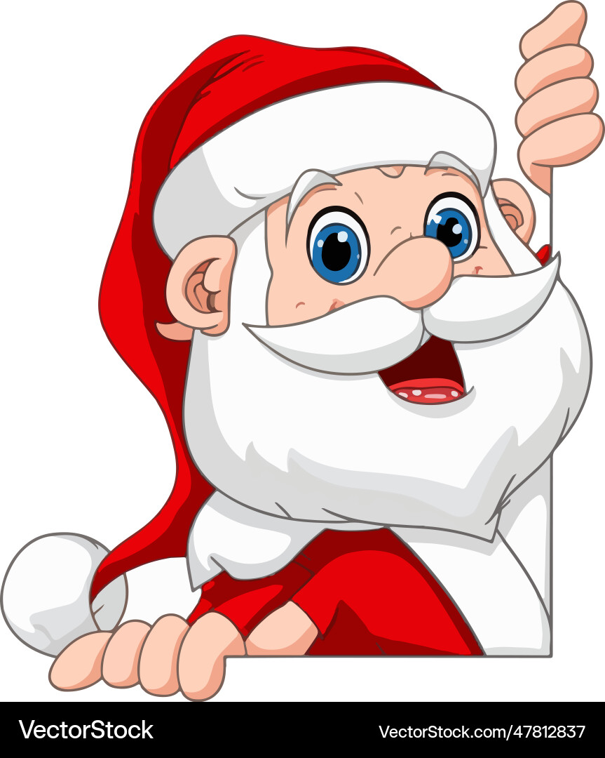 Santa claus peeking behind a wall smiling Vector Image