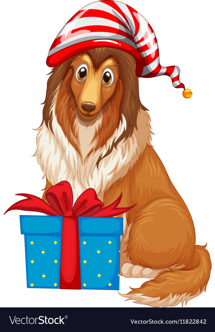 Christmas theme with dog and present box Vector Image