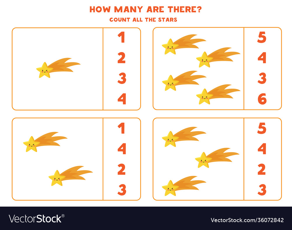 Counting game with cute cartoon falling star math Vector Image