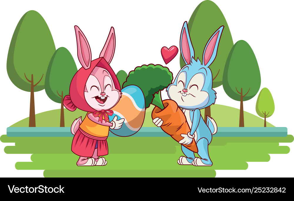 Cute easter bunny happy friends nature background Vector Image