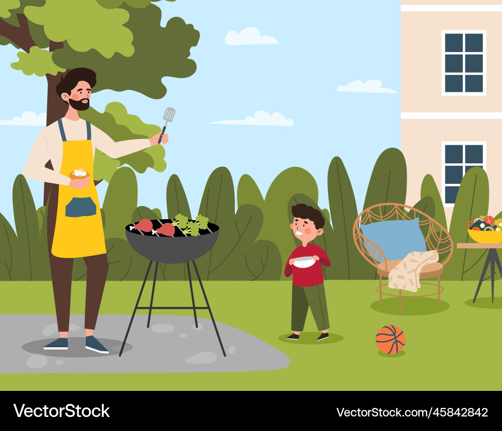 Family cooking barbecue Royalty Free Vector Image