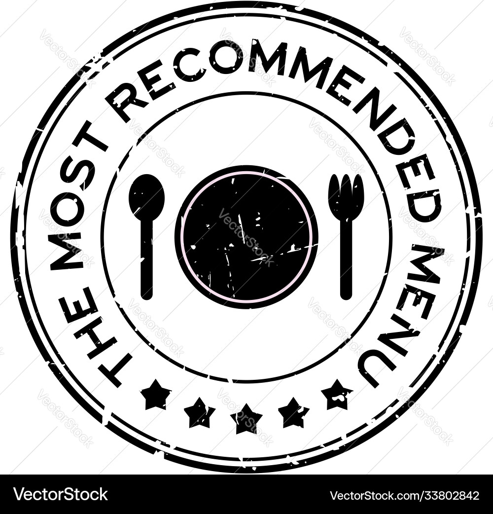 Grunge black most recommended menu word Royalty Free Vector