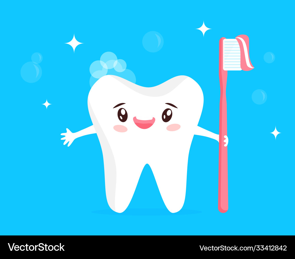 Happy cartoon tooth with brush Royalty Free Vector Image