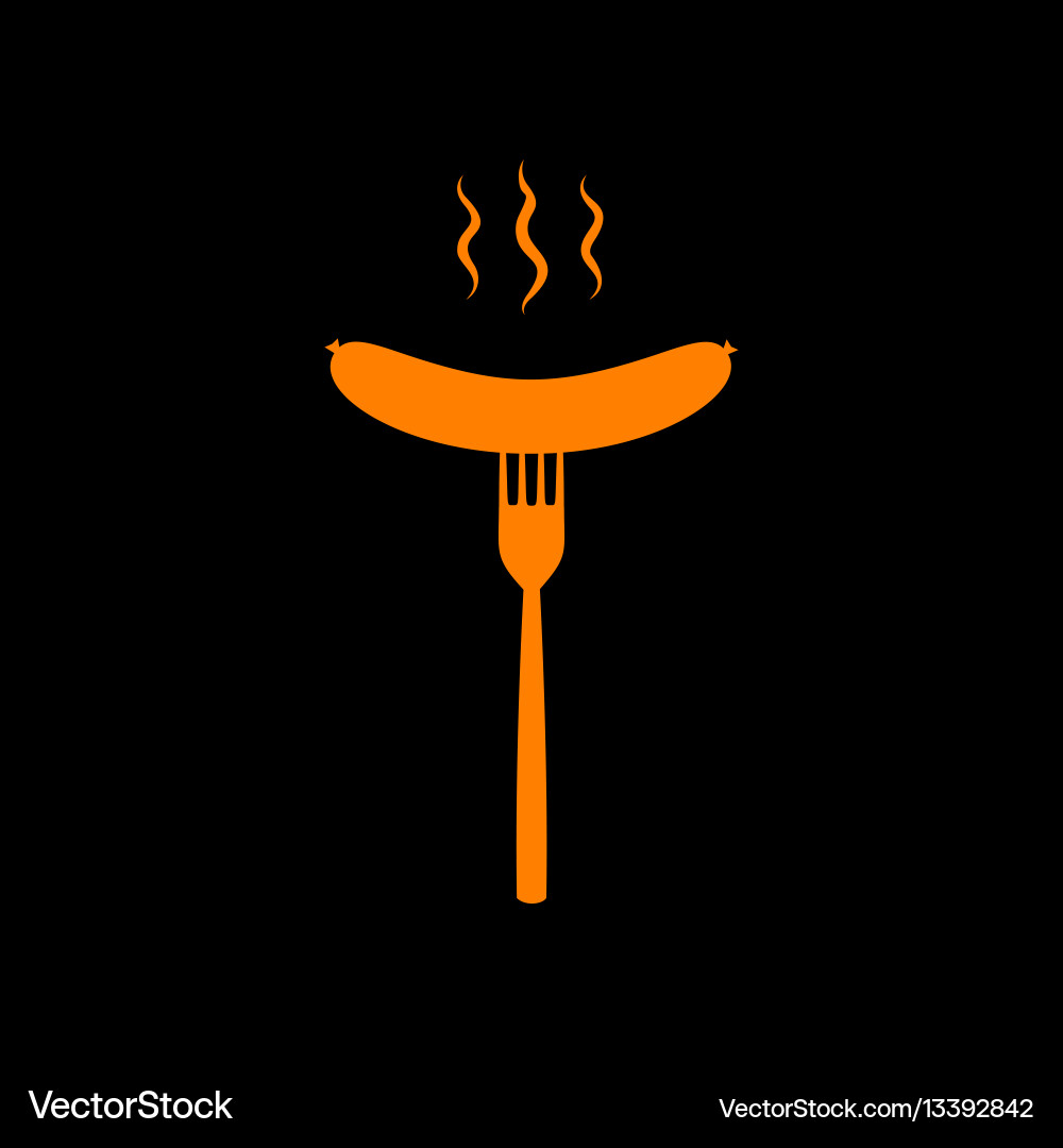 Sausage on fork sign orange icon on black Vector Image