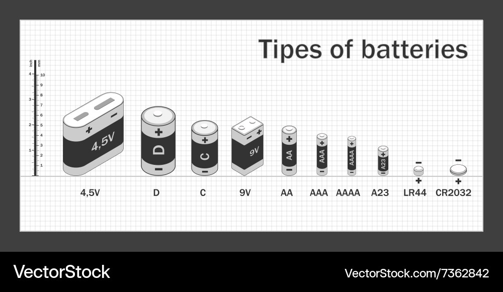 Scheme kinds of batteries Royalty Free Vector Image