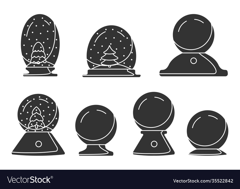 Xmas snow globe tree glyph icon ball set Vector Image