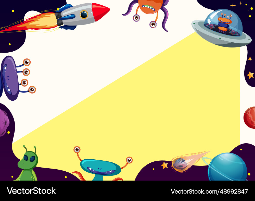 Alien cartoon character in outer space frame Vector Image