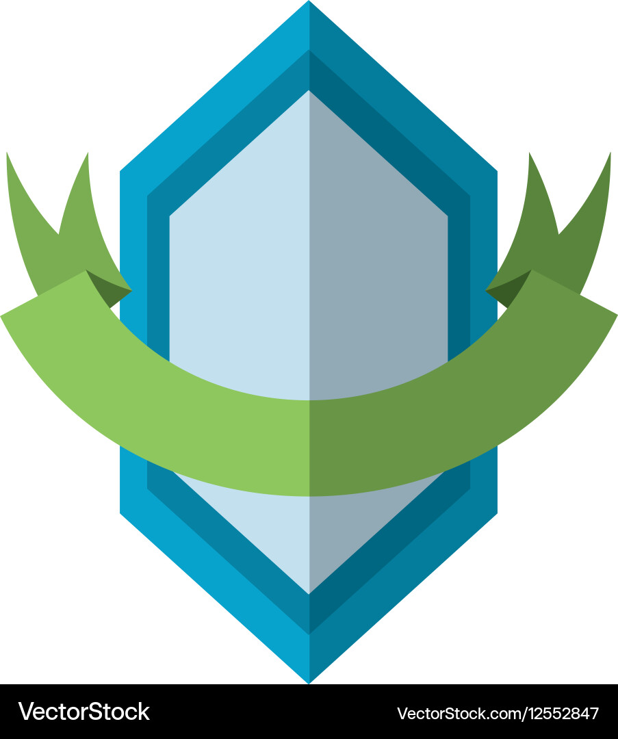 Blue shield hexagon shadow and green ribbon Vector Image