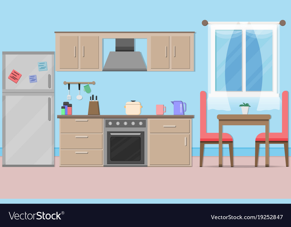 Interior kitchen room design with kitchenware Vector Image