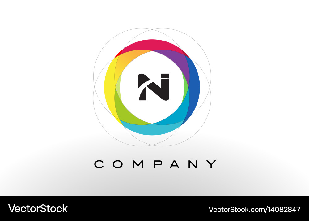 N letter logo with rainbow circle design Vector Image