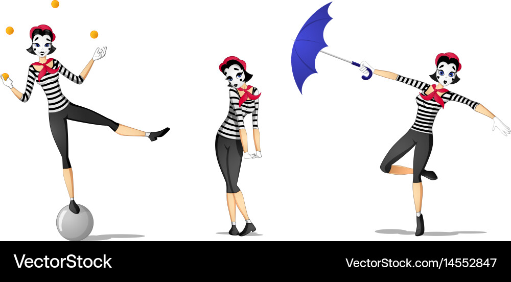 Set 1 girl mime performances Royalty Free Vector Image