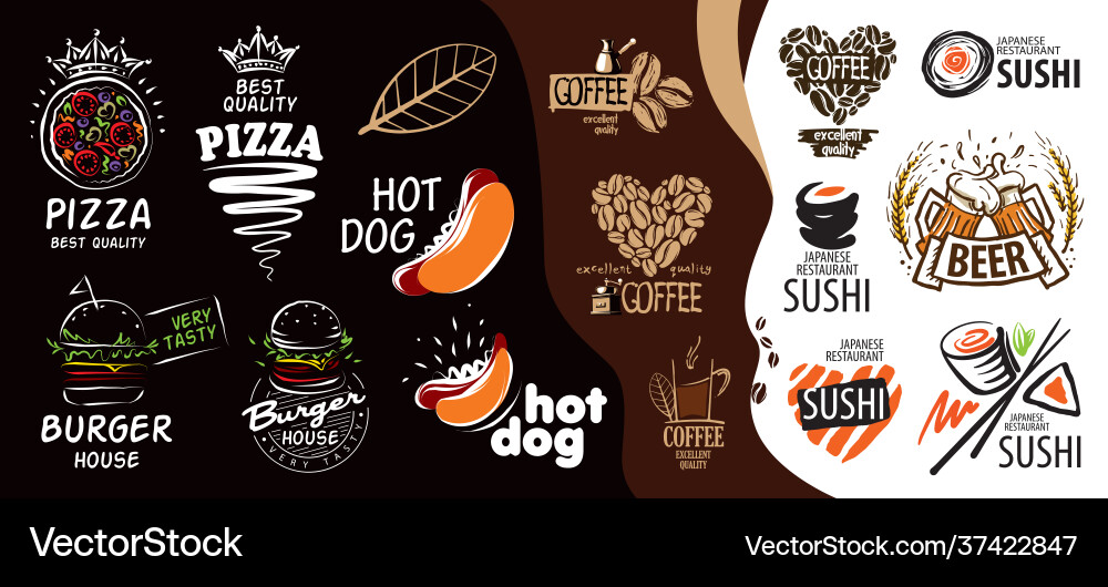 Set drawn signs fast food Royalty Free Vector Image