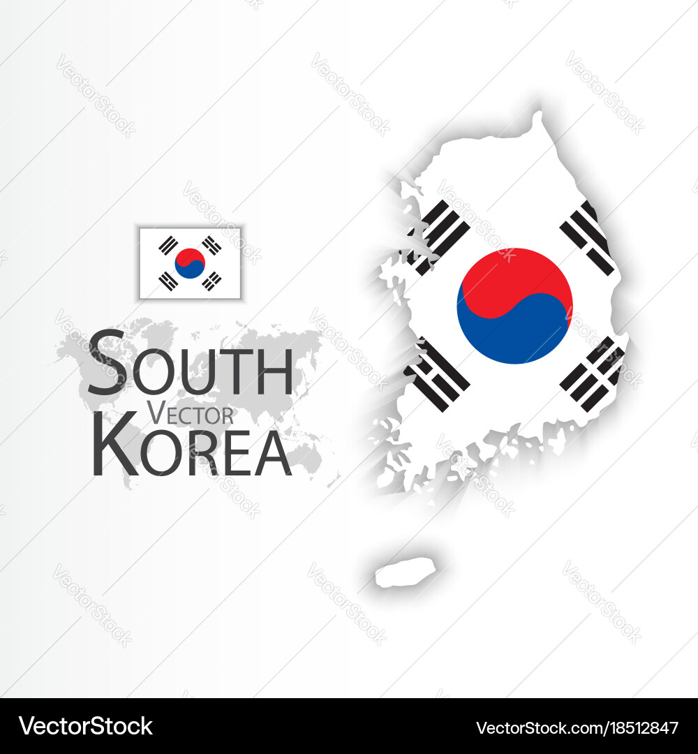 South korea flag and map Royalty Free Vector Image
