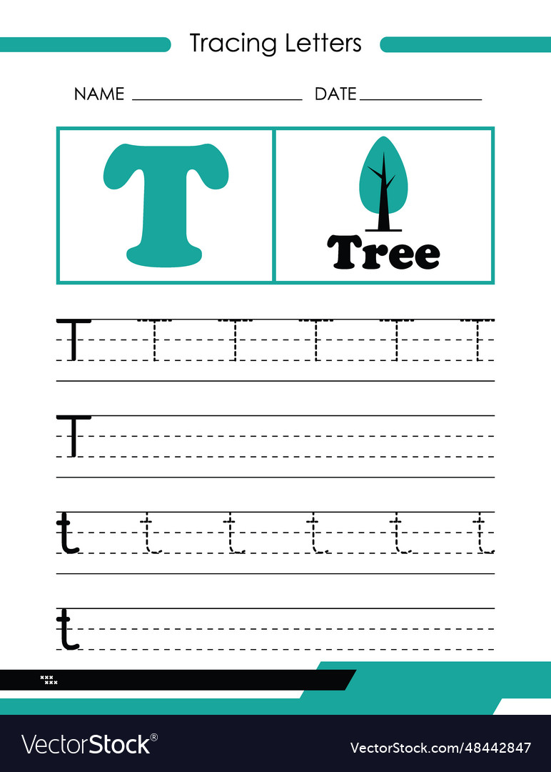 Tracing letters t tracing letters alphabet Vector Image
