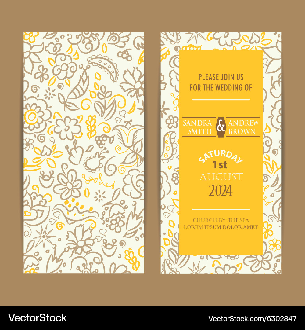 Wedding double invitation with hand drawn flowers Vector Image