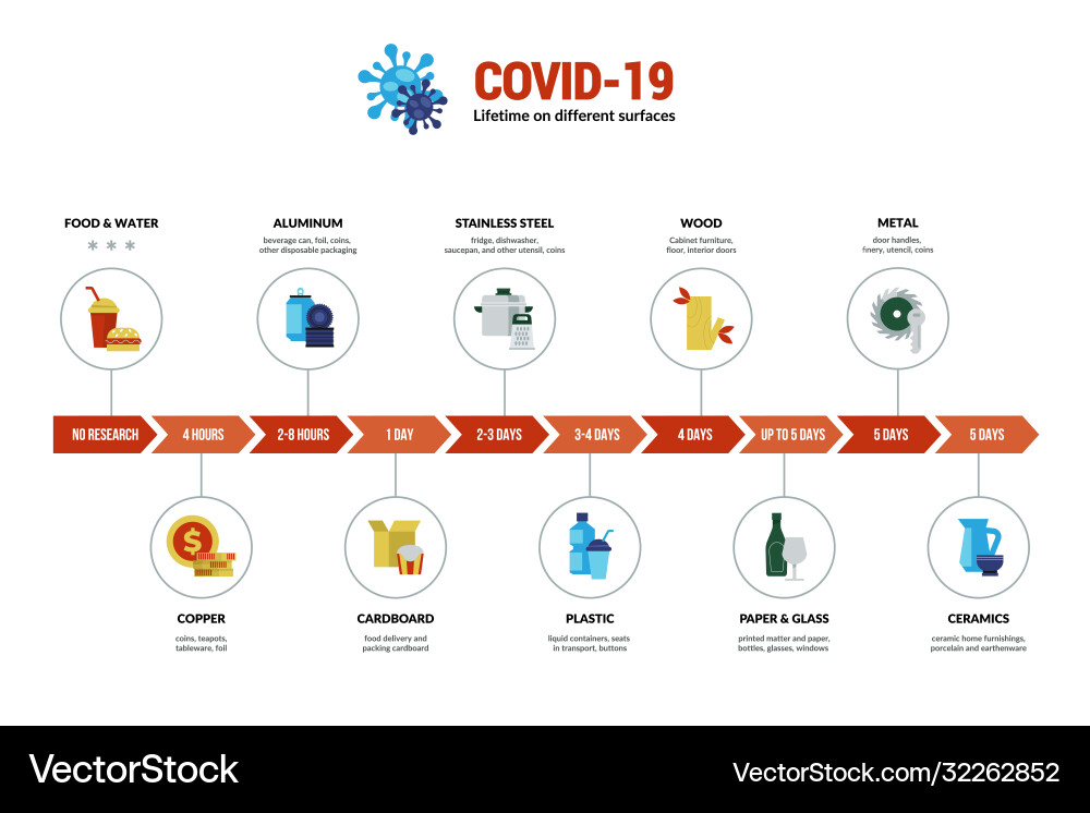 Coronavirus 2019-ncov virus lifetime on various Vector Image