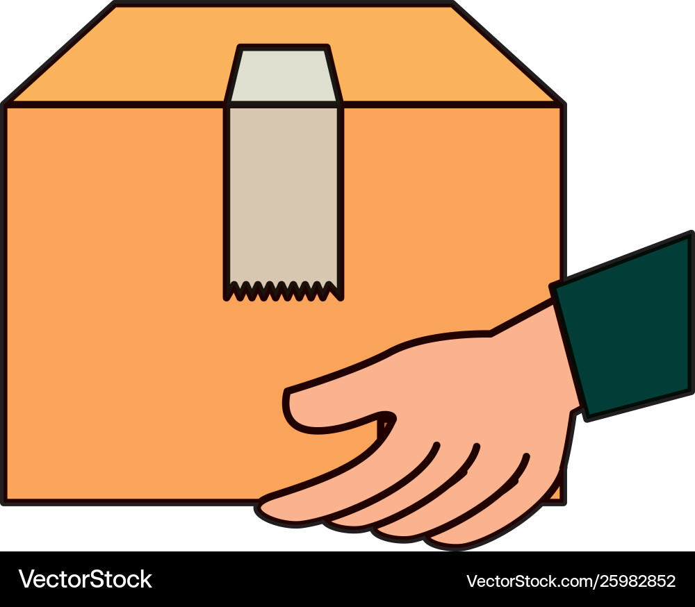 Hands lifting box carton packing delivery service Vector Image