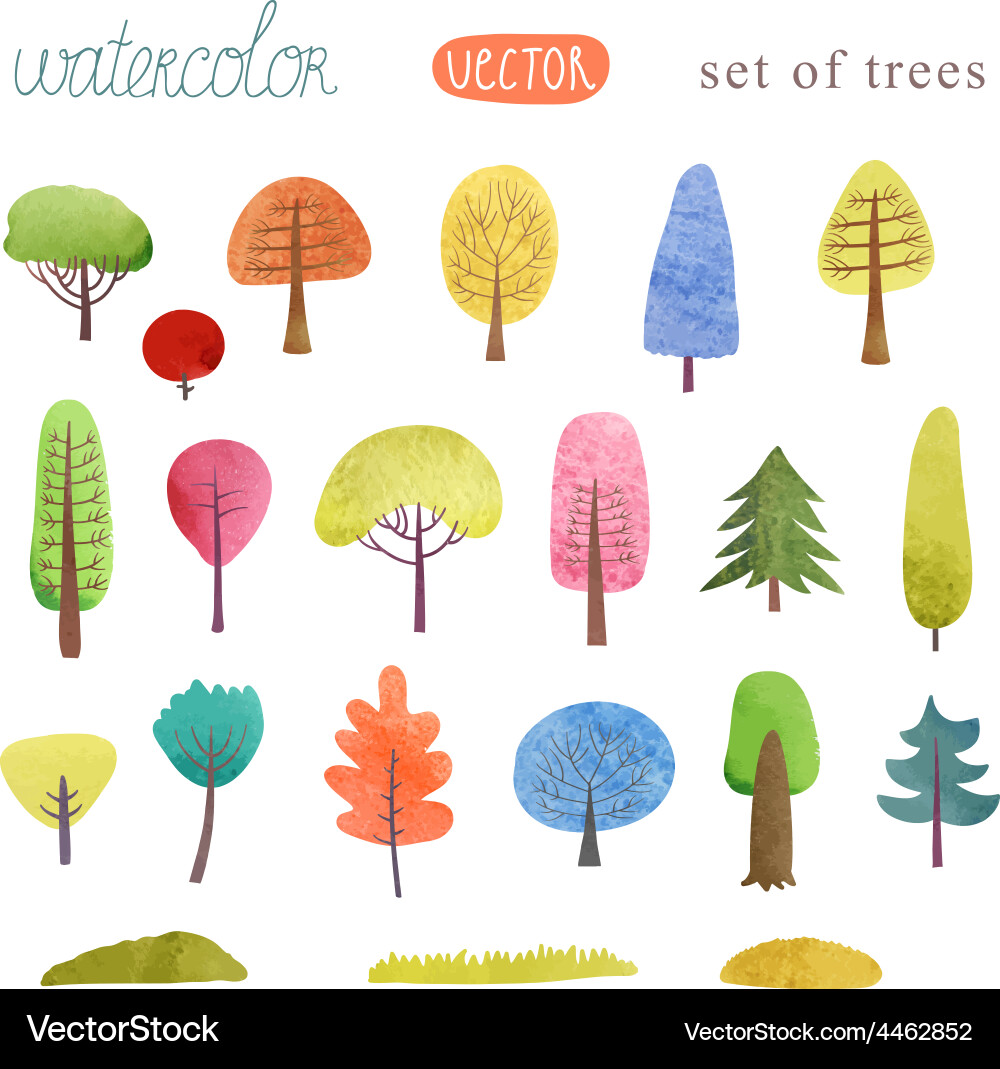 Set of watercolor trees Royalty Free Vector Image