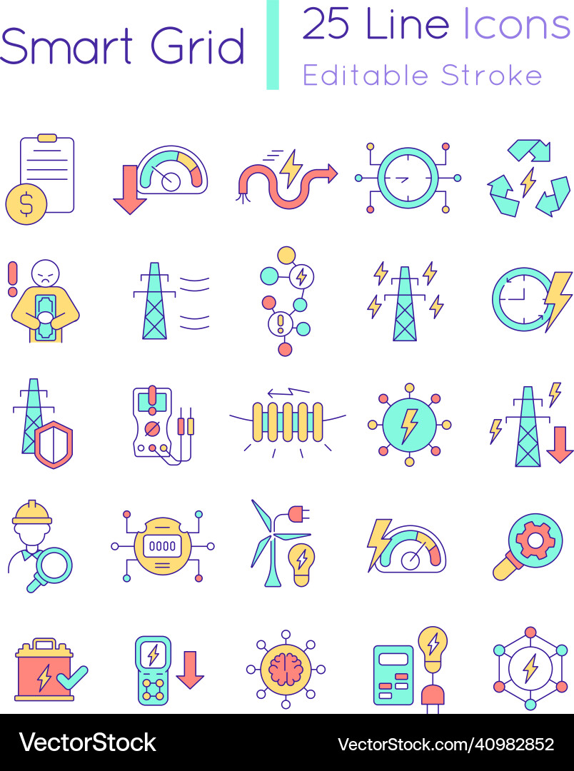 Smart grid rgb color icons set Royalty Free Vector Image