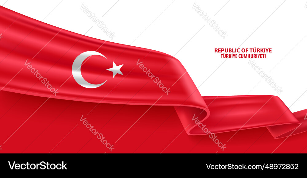 Turkiye 3d ribbon flag bent waving Royalty Free Vector Image