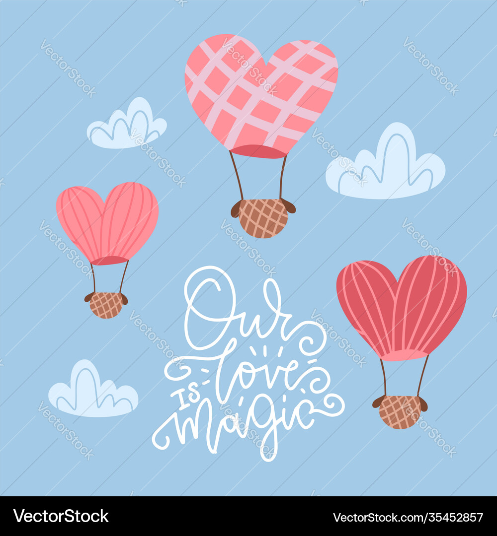 Hot air balloon in shape heart sky between Vector Image
