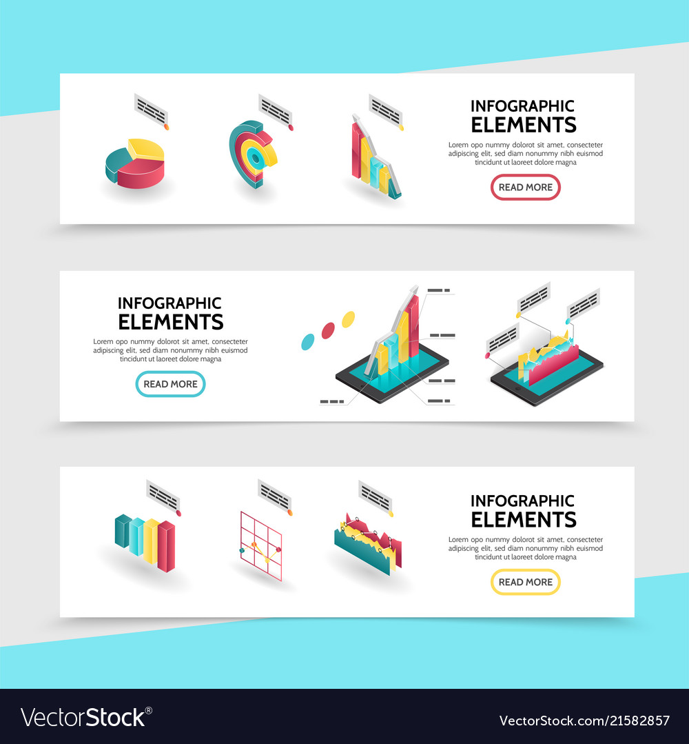 Isometric infographic elements horizontal banners Vector Image