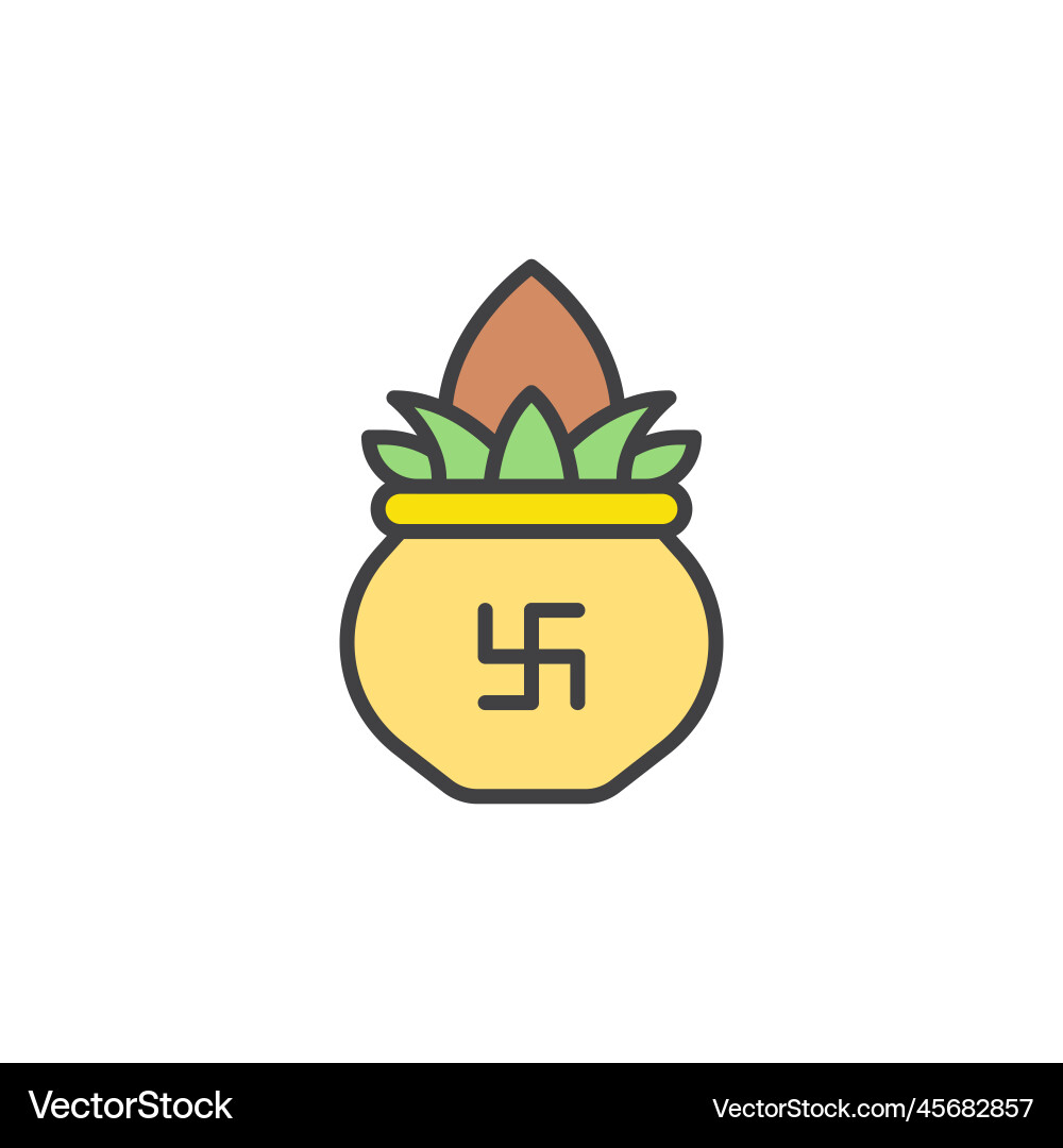 Kalash with coconut filled color icon linear Vector Image