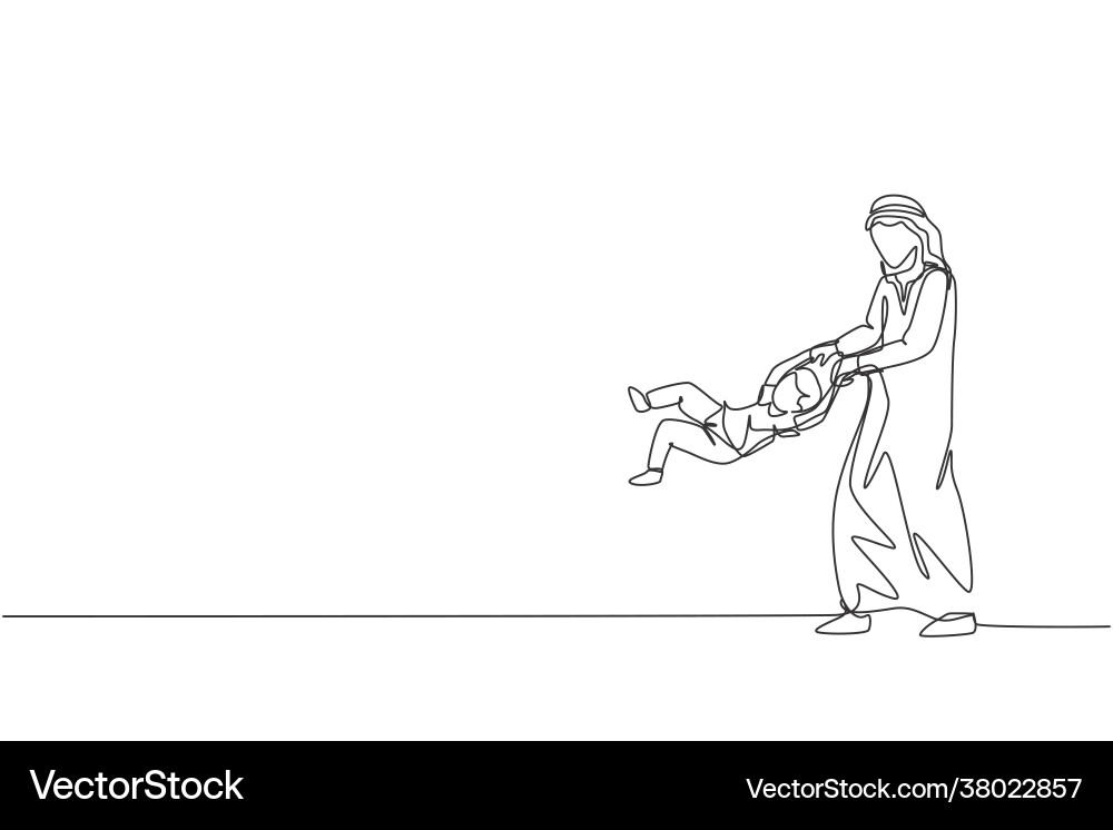 One single line drawing young arabian father Vector Image