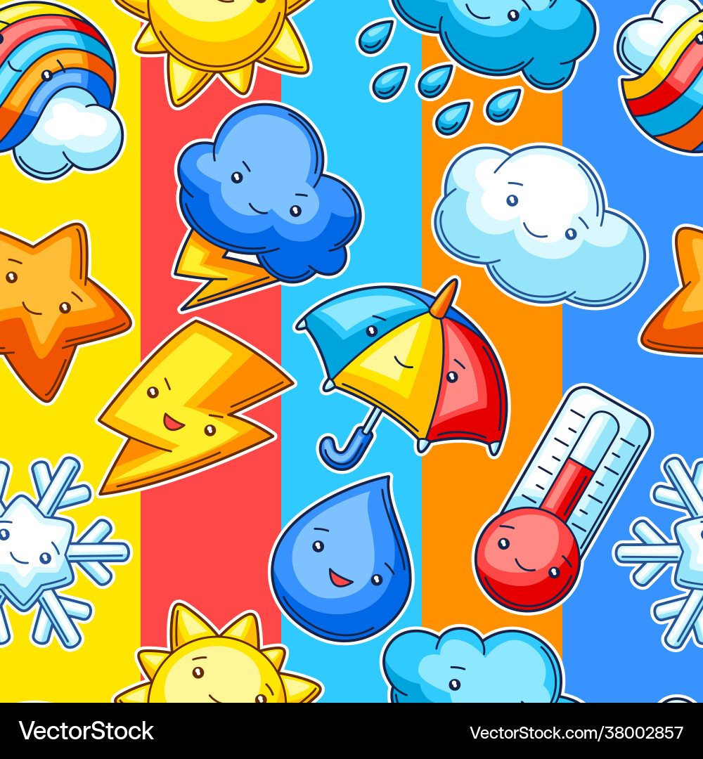 Seamless pattern with cute kawaii weather items Vector Image
