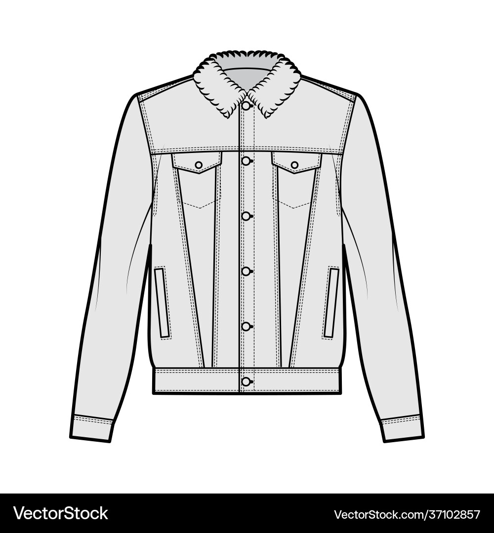 Sherpa lined denim jacket technical fashion Vector Image