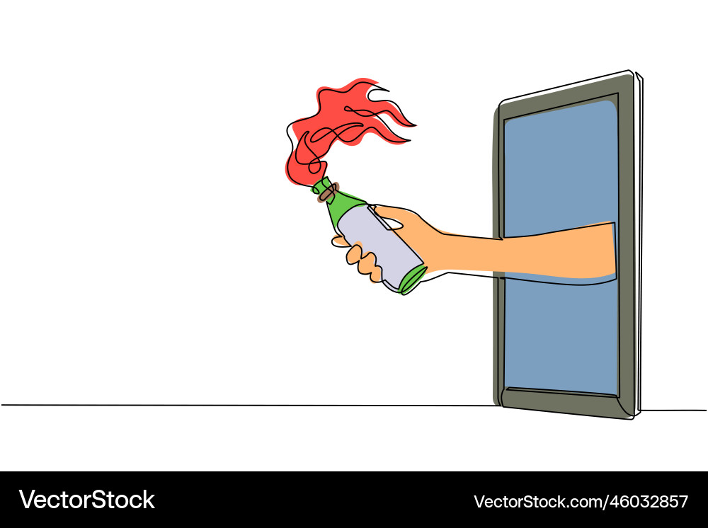 Single one line drawing hand holding molotov Vector Image