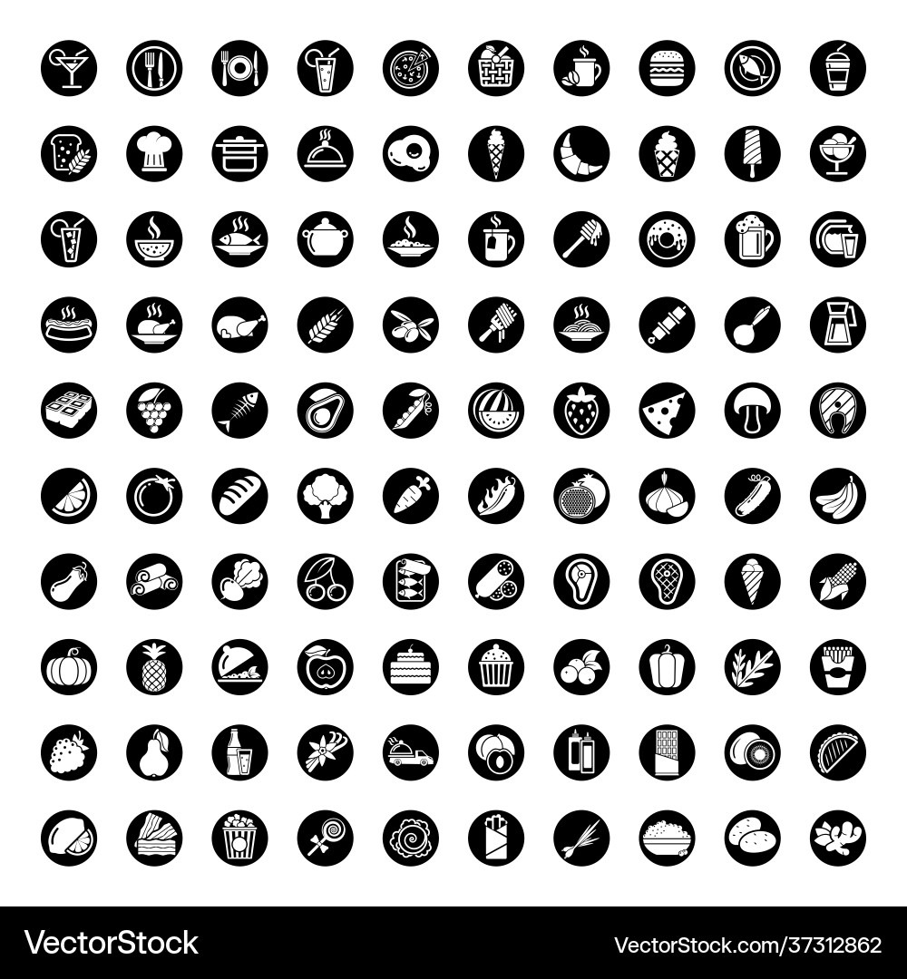 100 elegant food cooking icons set created Vector Image