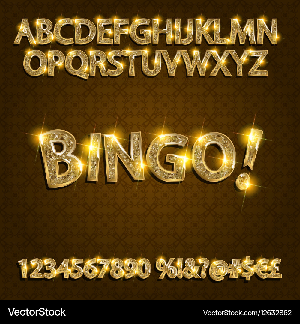 Bingo Golden glowing alphabet Royalty Free Vector Image
