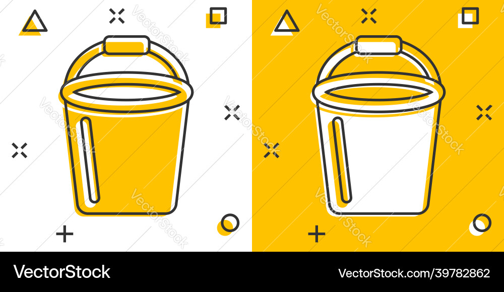 Bucket icon in comic style garbage pot cartoon Vector Image