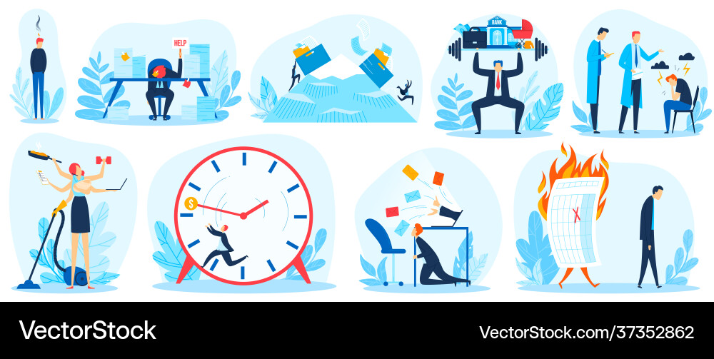 Burnout at work severe stress constant employment Vector Image