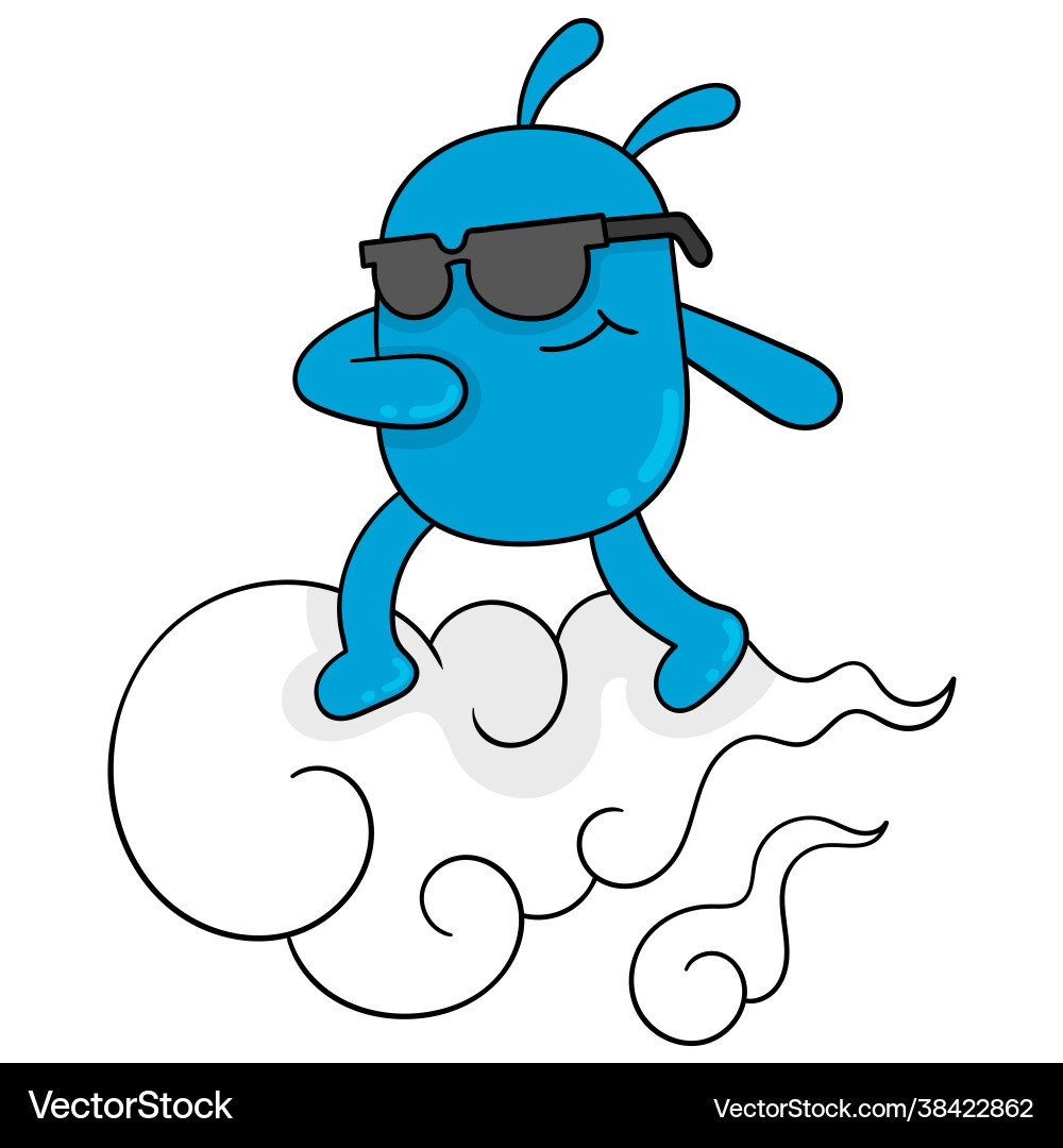 Cute blue monster wearing sunglasses flying Vector Image