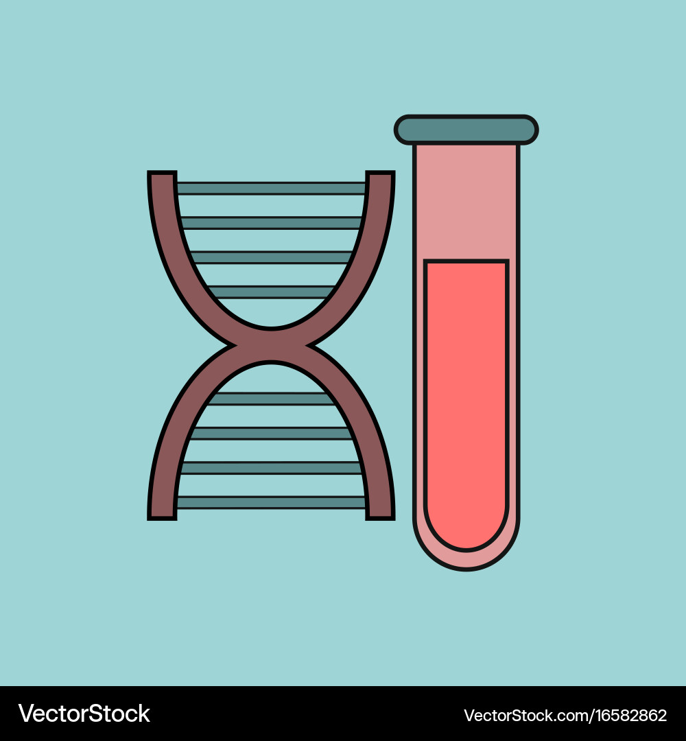 Flat icon design collection dna with test tube Vector Image