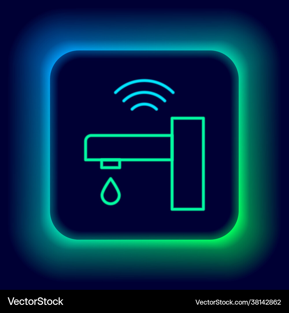 Glowing neon line smart water tap system icon Vector Image
