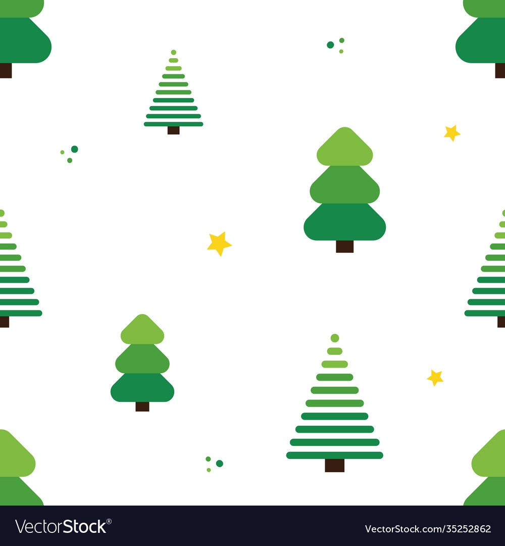 Green christmas trees and stars pattern Royalty Free Vector