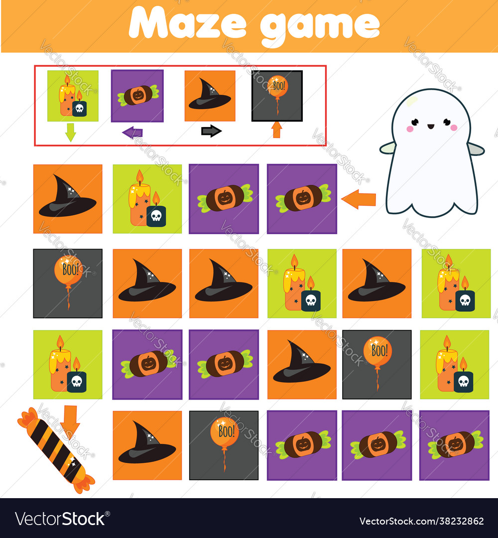 Halloween maze game labyrinth with navigation Vector Image