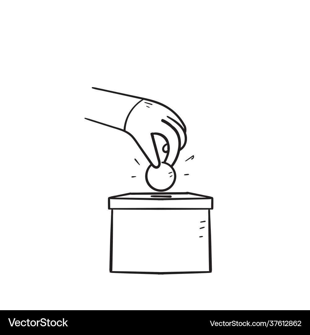 Hand drawn doodle put coin into box charity Vector Image