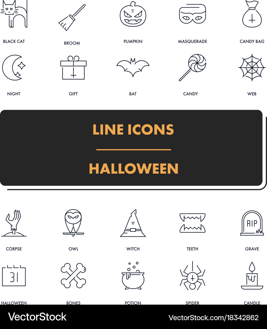 Line icons set halloween 1 Royalty Free Vector Image